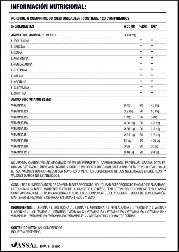 Amino 3000 - 120 capsulas [NUTRILAB] – Suplementos Asuncion